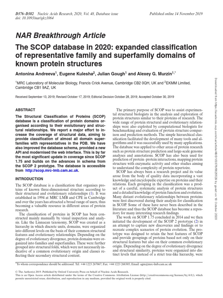 SCOP Database 2020 1603872986557 | PDF | Protein Domain | Biomolecules