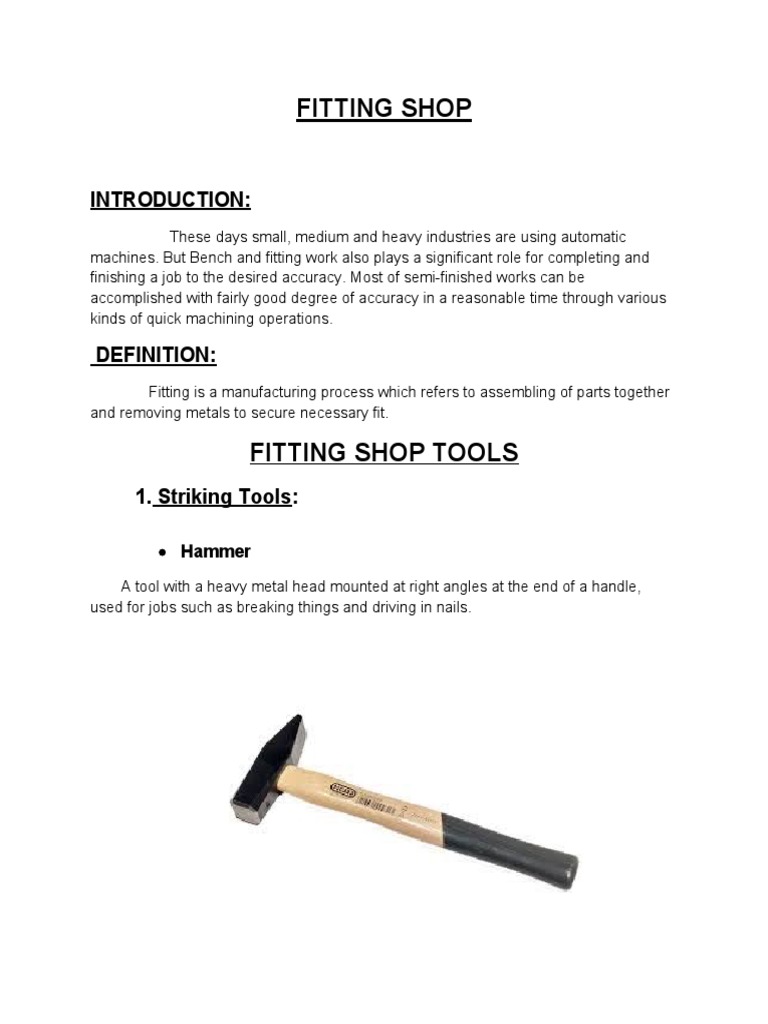 FITTING SHOP Assignment | PDF | Hammer | Drilling