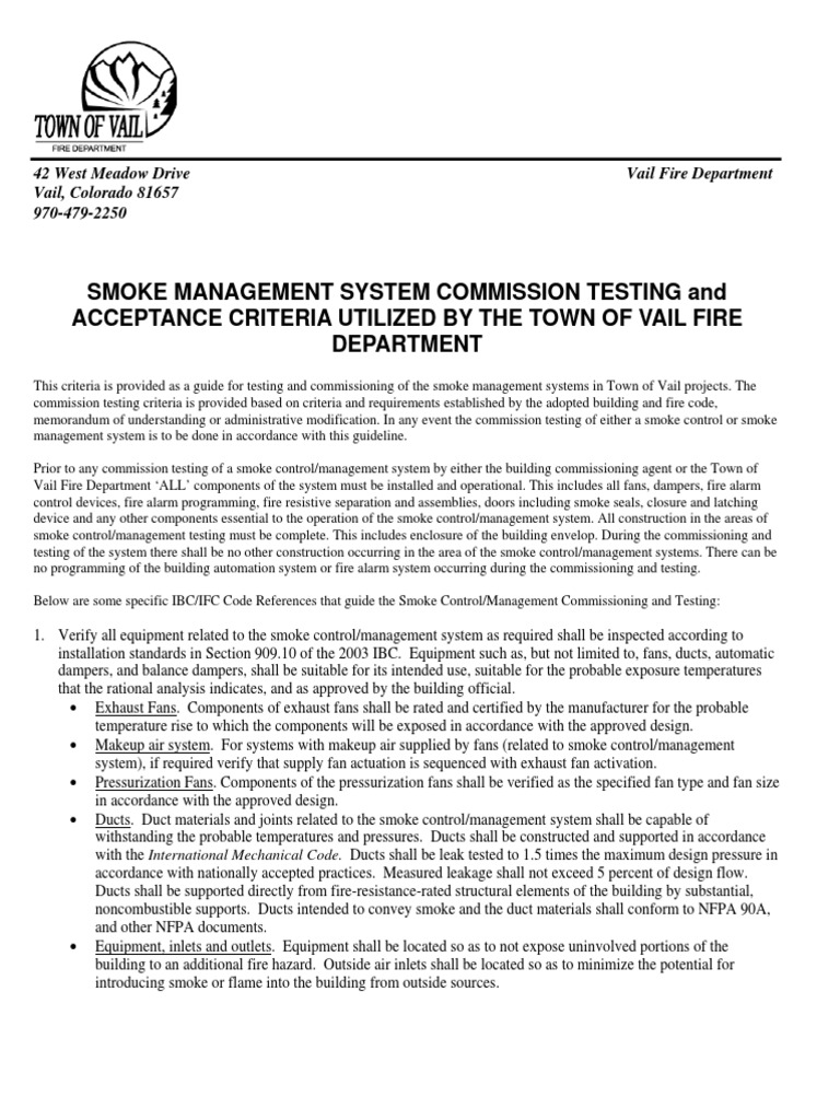 Vail Smoke Management System Testing Guide | PDF | Duct (Flow ...