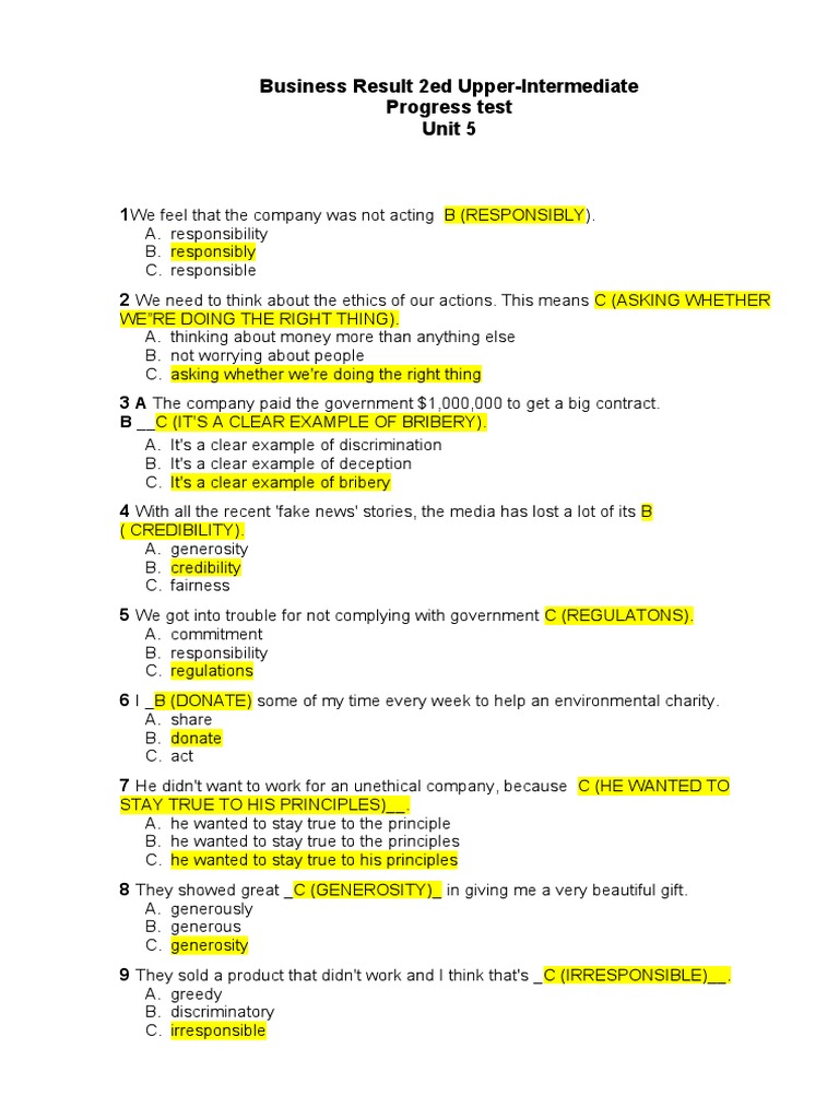 Business Result 2ed Upper-Intermediate Progress Test Unit 5 | PDF ...