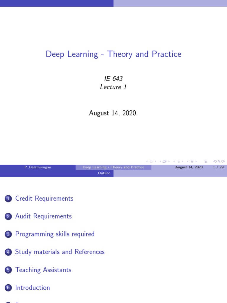 P. Balamurugan Deep Learning - Theory and Practice | PDF | Deep ...