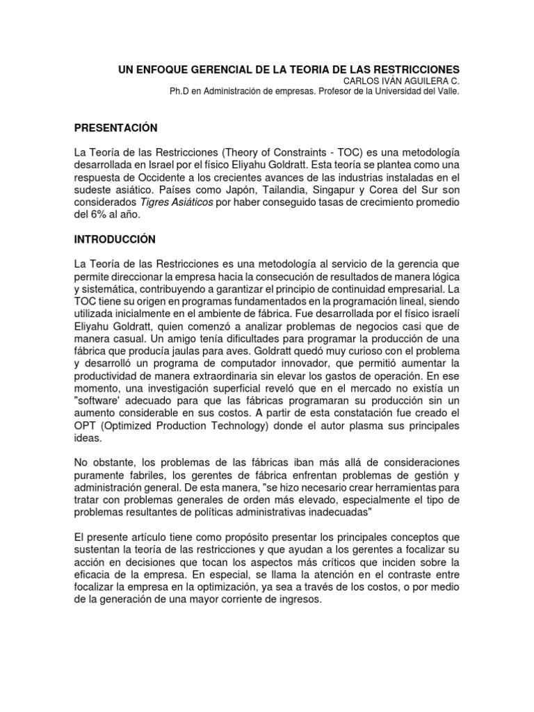 Un Enfoque Gerencial de La Teoria de Las Restricciones | PDF | Beneficio (economía) | Inventario