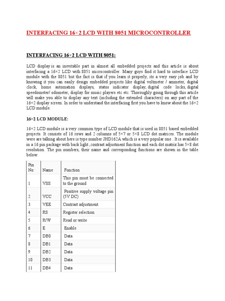 Interfacing 16×2 LCD With 8051 | PDF | Liquid Crystal Display | Electronic Circuits