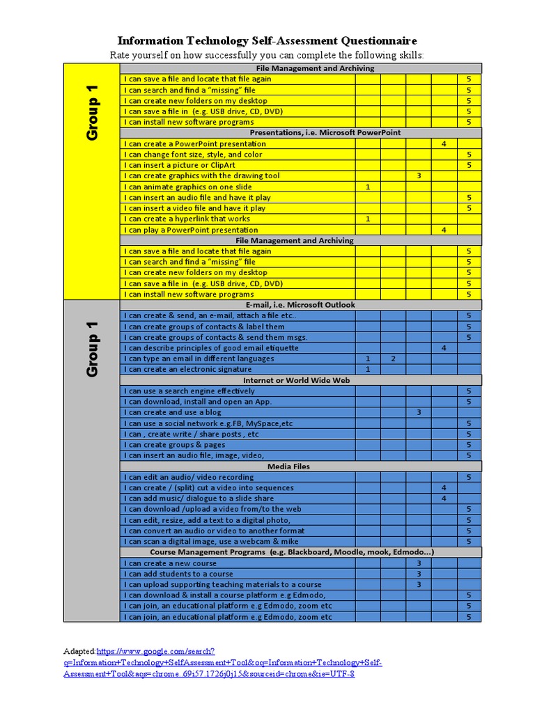 Questionnaire On Information Technology Self Assessment | PDF ...