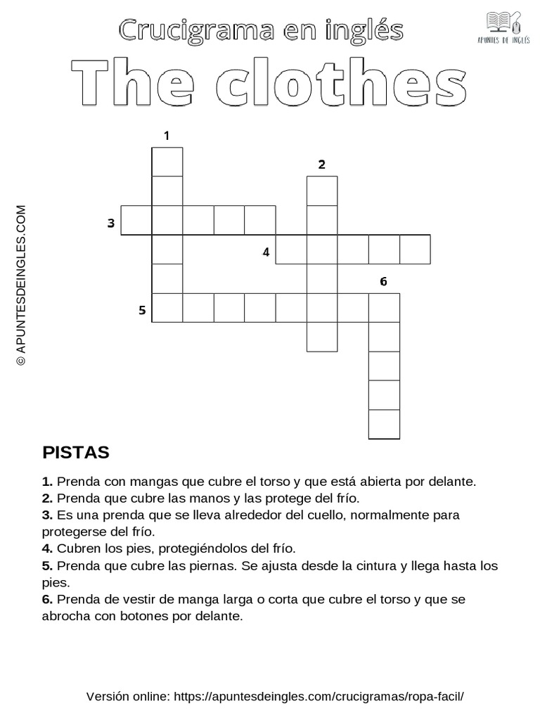 Crucigrama Fácil en Inglés de La Ropa | PDF