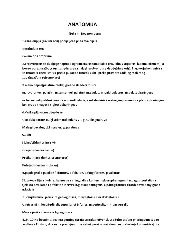ANATOMIJA Pitanja Ispitna | PDF