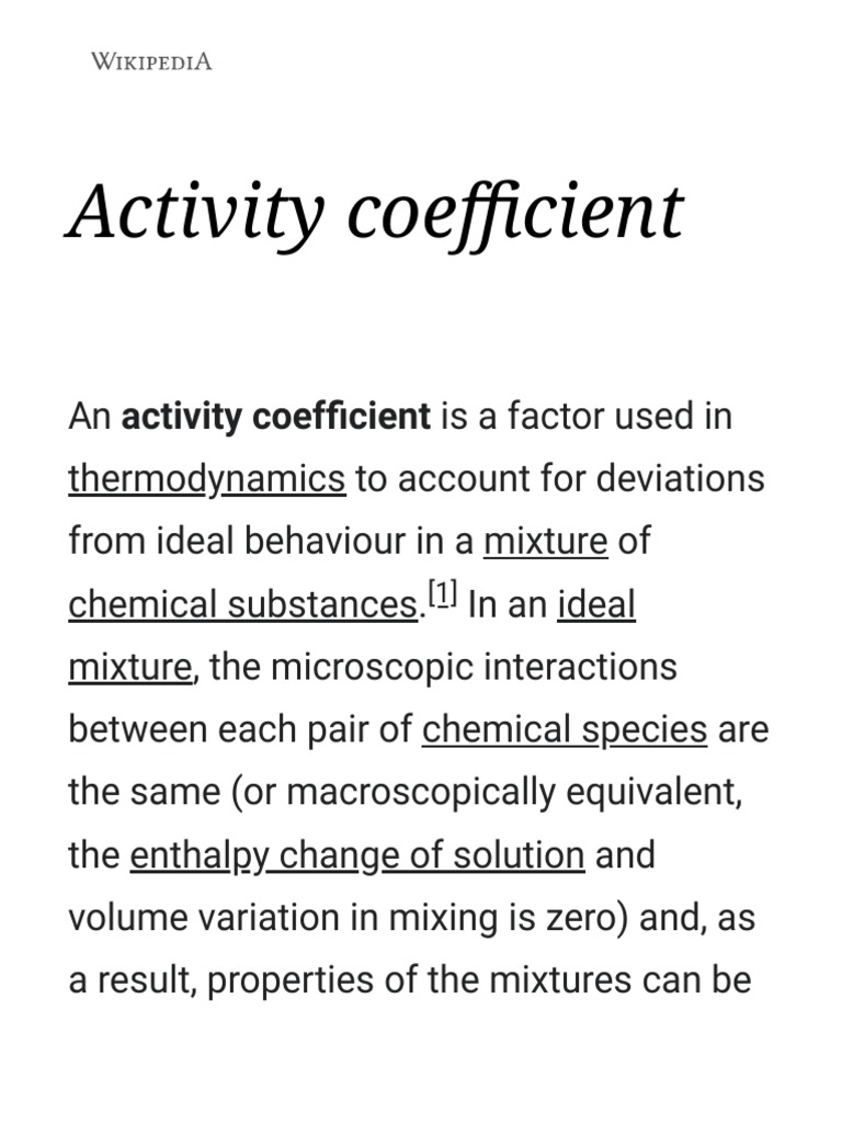 Activity Coefficient - Wikipedia | PDF | Thermodynamics | Chemistry