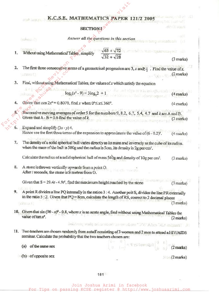 For More Free KCSE Revision Papers and Answers Visit: Join Joshua Arimi ...