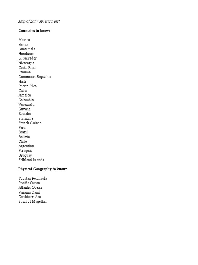 Latin America Geography Quiz | PDF
