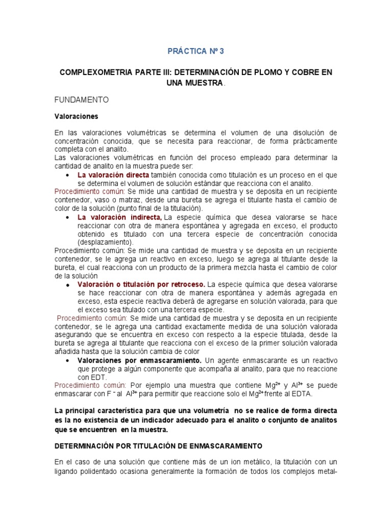 PRACTICA 3 Determinación PB y Cu | PDF | Valoración | Química
