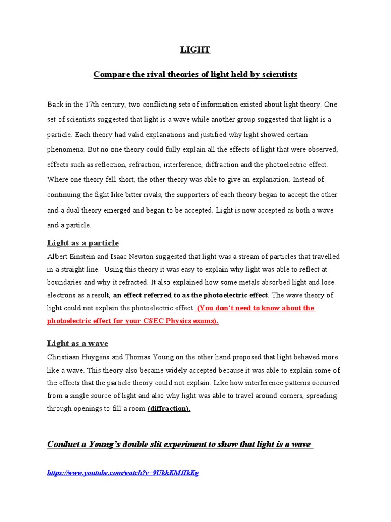 Light Compare The Rival Theories of Light Held by Scientists | PDF ...