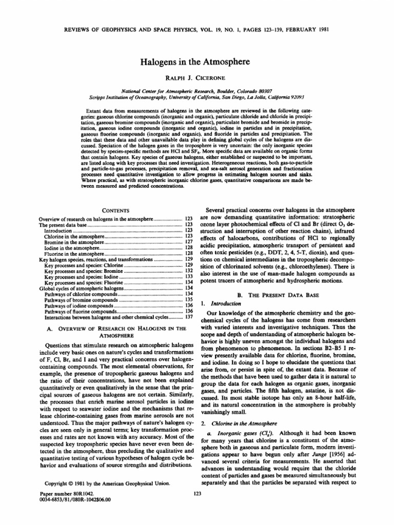 Halogens in Atmosphere | PDF | Gases | Chemical Substances