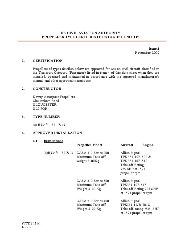 Uk Civil Aviation Authority Propeller Type Certificate Data Sheet No ...