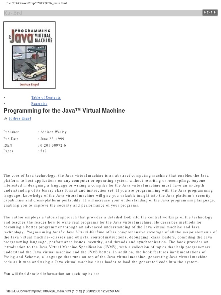 Programming For The Java TM Virtual Machine PDF | PDF | Java Virtual Machine | Class (Computer ...