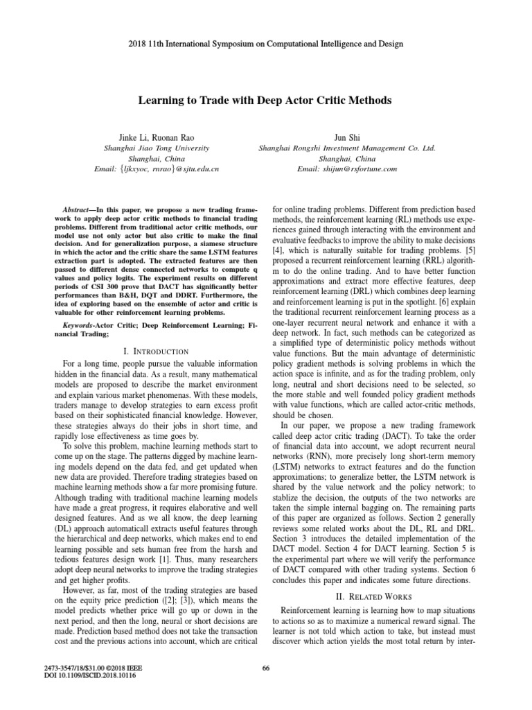 Learning To Trade With Deep Actor Critic Methods | PDF | Deep Learning ...