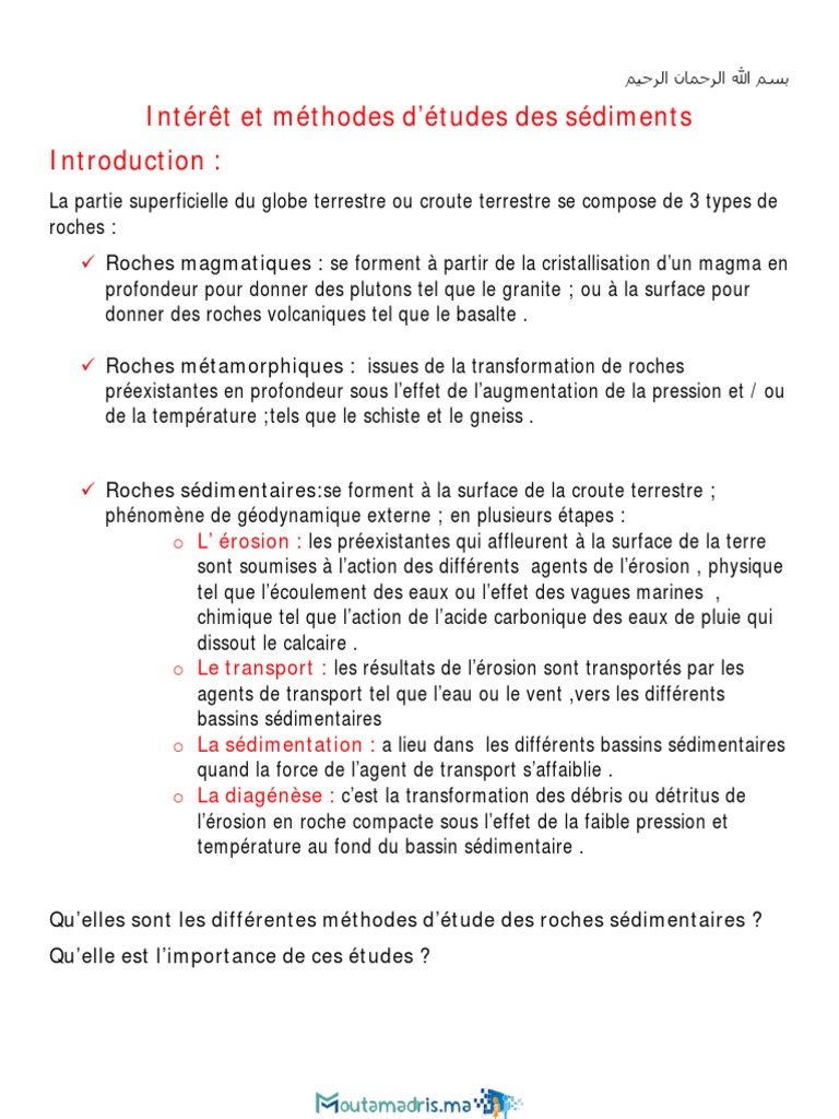 Cours SVT 1bac SM International FR 1 2 | PDF | Roche sédimentaire | Sable