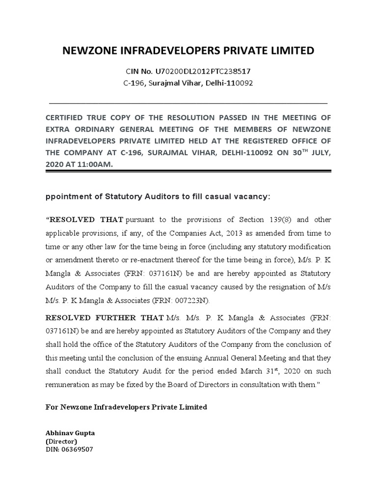 Appointment of Statutory Auditors | PDF