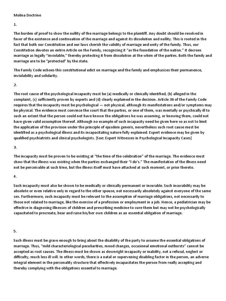 Molina Doctrine | PDF | Annulment | Marriage