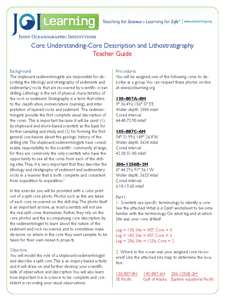 Core Understanding-Core Description and Lithostratigraphy: Teacher ...