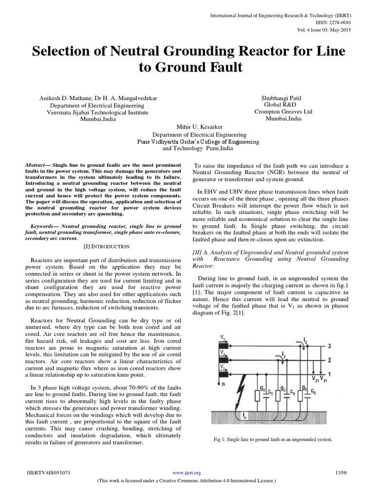 Selection of Neutral Grounding Reactor For Line To Ground Fault | PDF ...