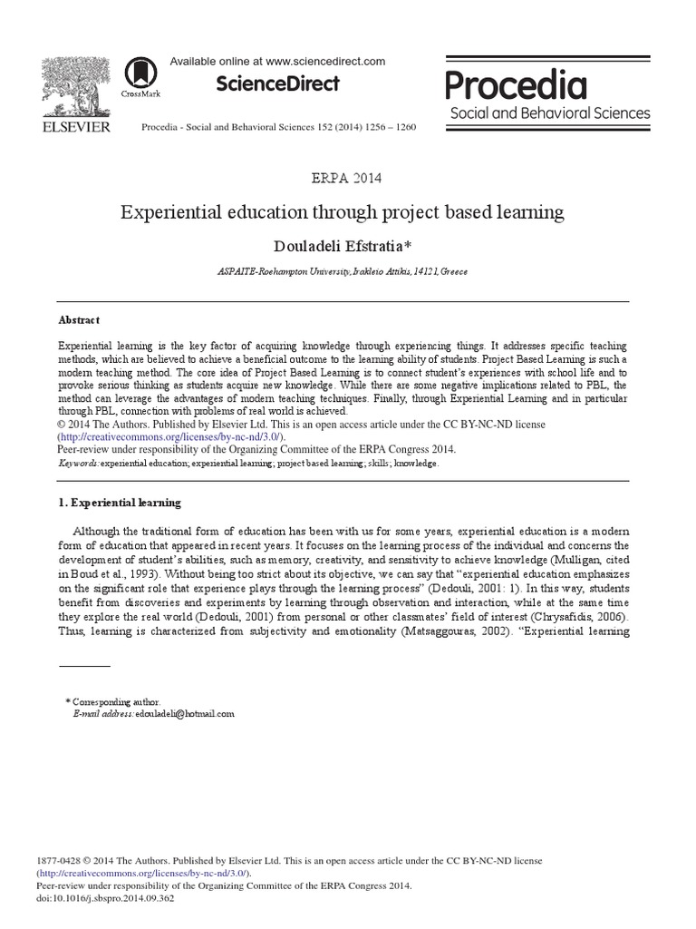Experiential Education Through Project Based Learning: Sciencedirect | PDF | Project Based ...
