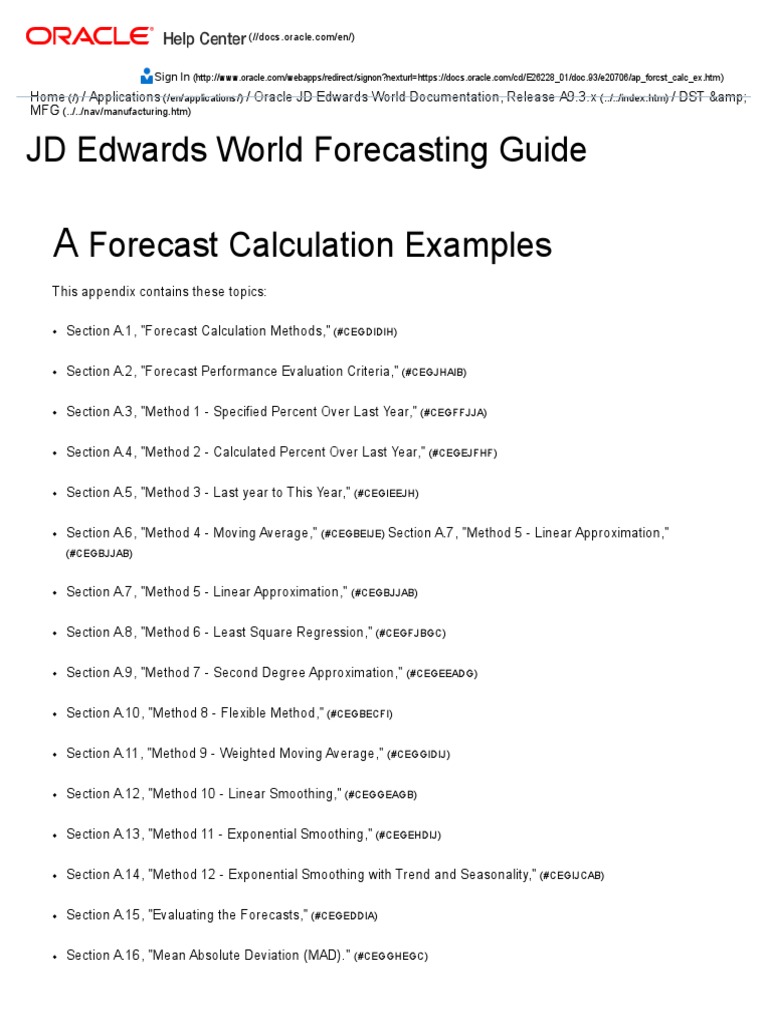 JD Edwards World Forecasting Guide Forecast Calculation Examples | PDF | Forecasting | Moving ...