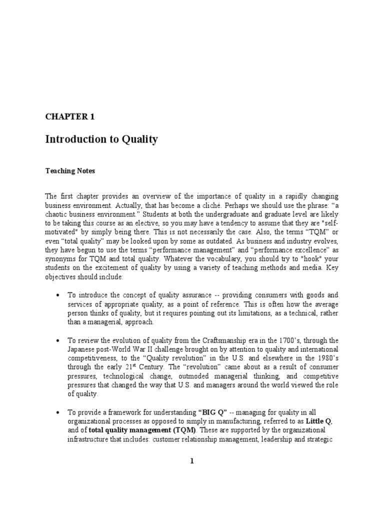 TQM Chapter 1 | PDF | Competitive Advantage | Quality (Business)