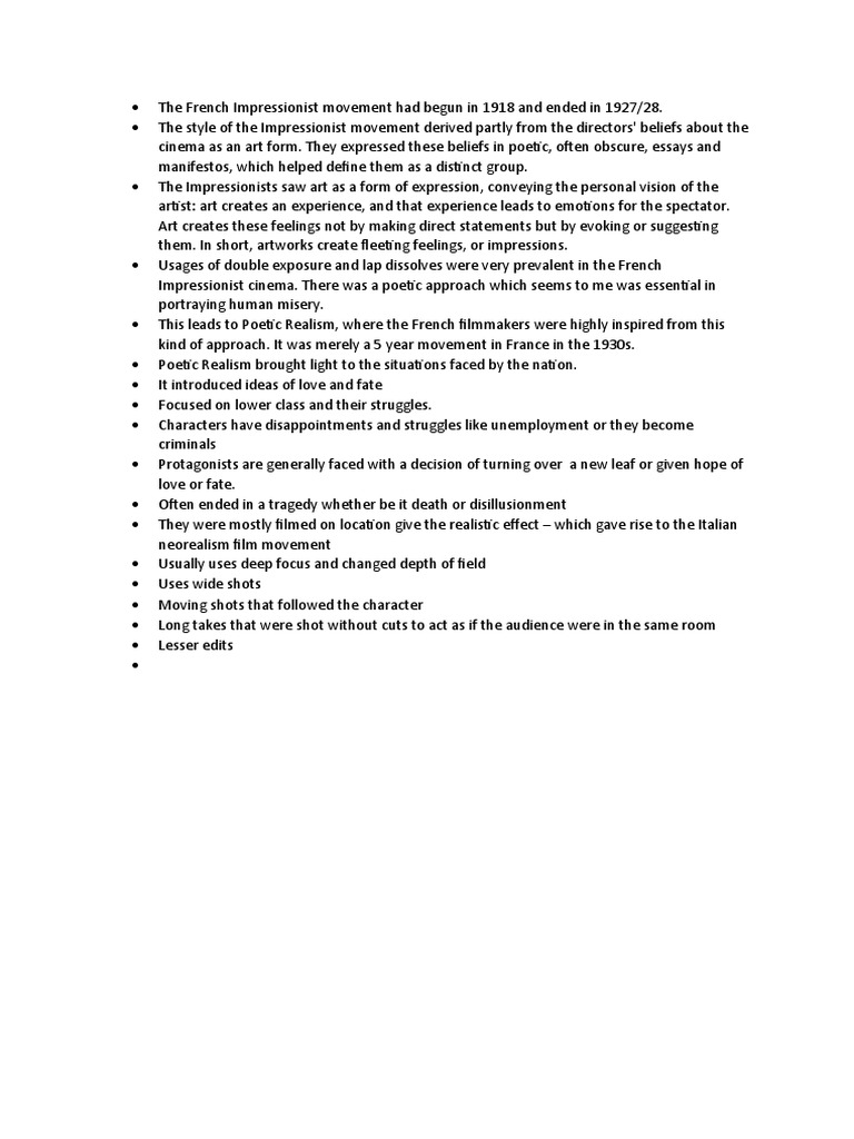 French Impressionism and Poetic Realism | PDF | General Fiction