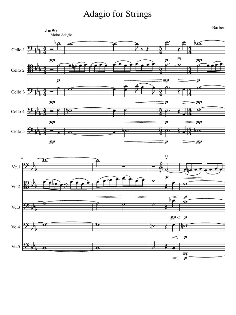 Barber - Adagio - For - Strings - (Cello - Quintet) - Full Score | PDF ...