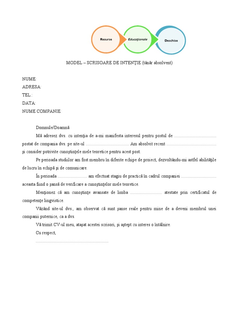 Anexa - 3 - MODEL - Scrisoare de Intentie | PDF