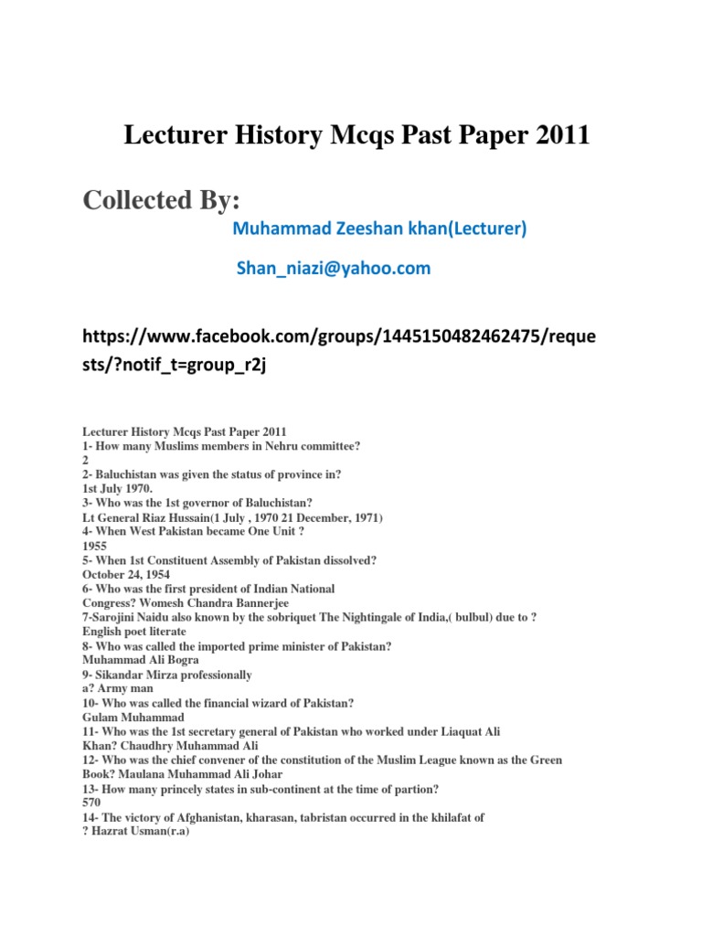 Lecturer History Mcqs Past Paper 2011: Collected by | PDF | Napoleon ...