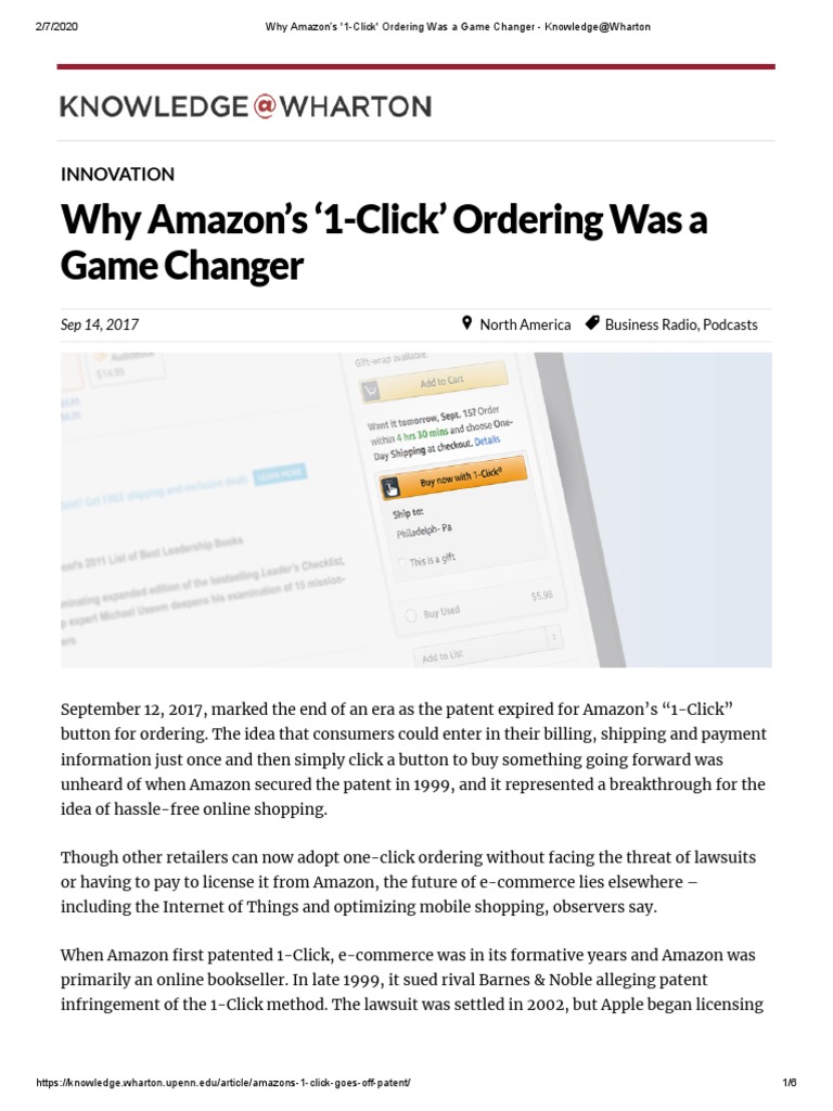 Why Amazon's '1-Click' Ordering Was A Game Changer - Knowledge@Wharton ...
