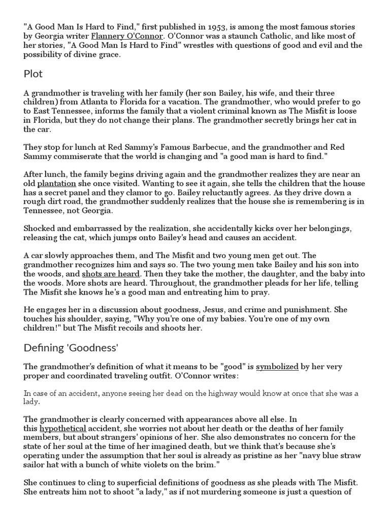 A Good Man Is Hard To Find Analysis | PDF | Mystery, Thriller & Crime ...