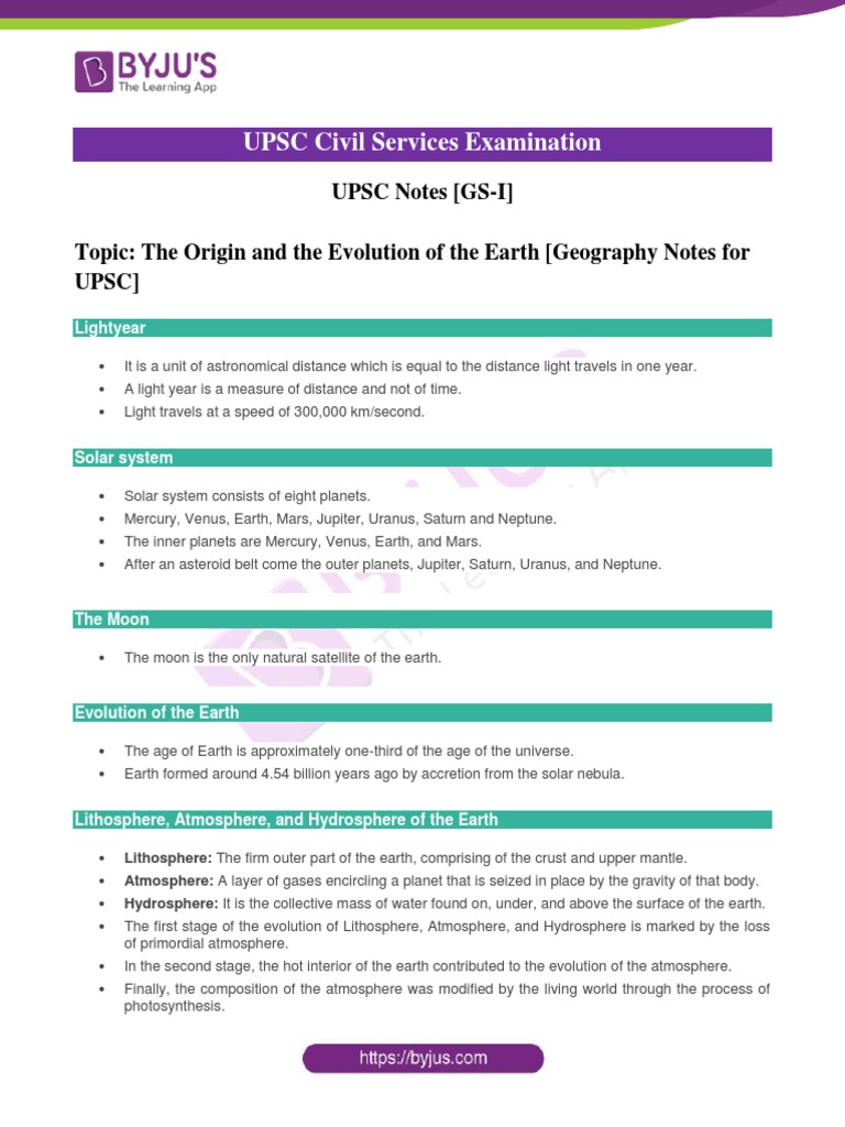Origin and Evolution of Earth Notes | PDF