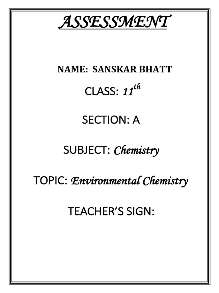 Chemistry Project Sanskar | PDF | Smog | Water Pollution