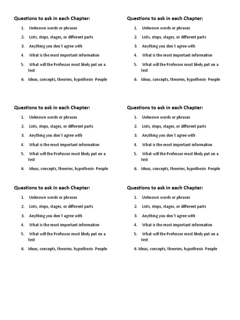 Psych-Questions To Ask in Each Chapter | PDF | Hypothesis | Question