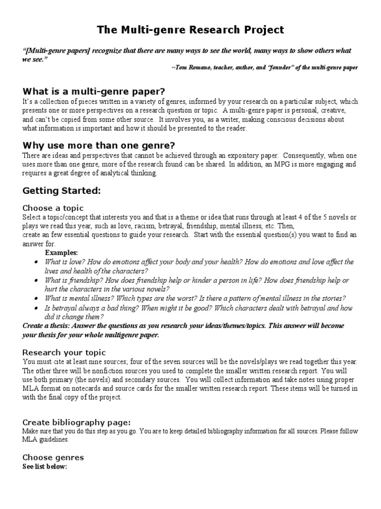 Multigenre Project For 10 2015 Part One | PDF | Writers | Genre