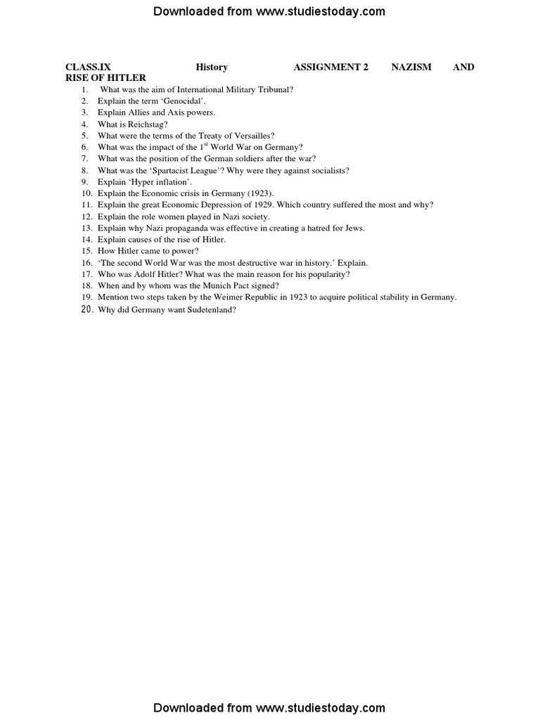 CBSE Class 9 History Worksheet PDF | PDF