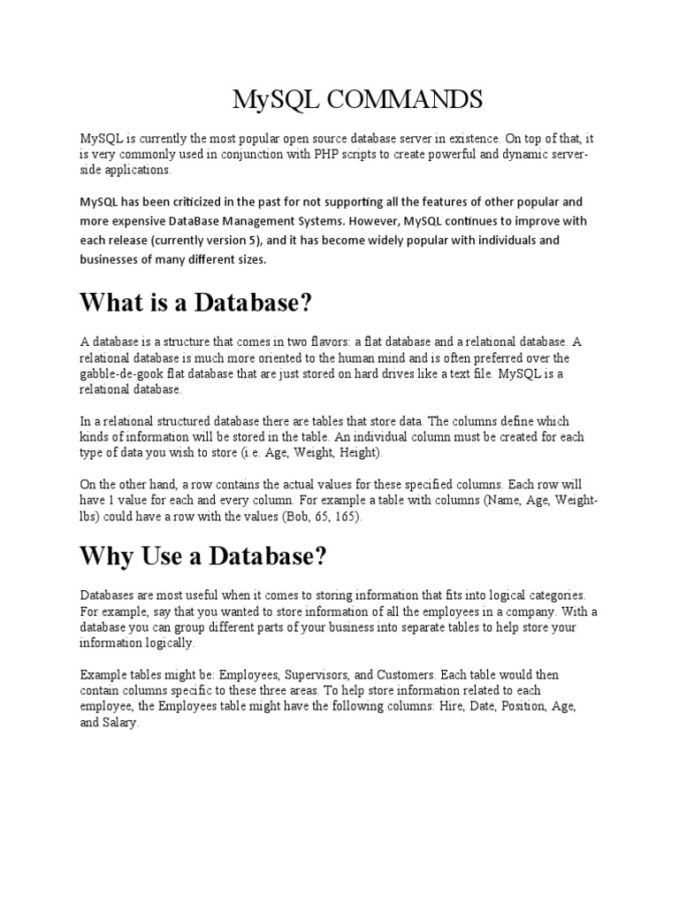 Mysql Commands What Is A Database Pdf Databases Relational Model 9157