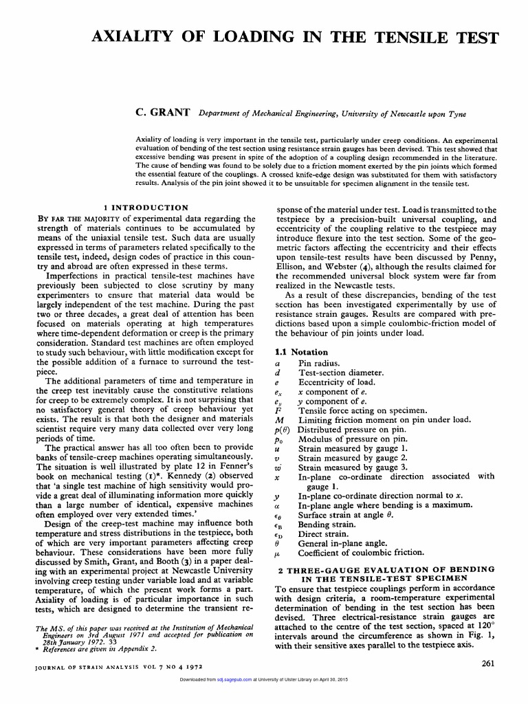 Axiality of Loading in The Tensile Test | Download Free PDF | Creep ...