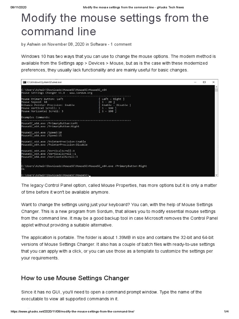 Modify The Mouse Settings From The Command Line - Ghacks Tech News ...