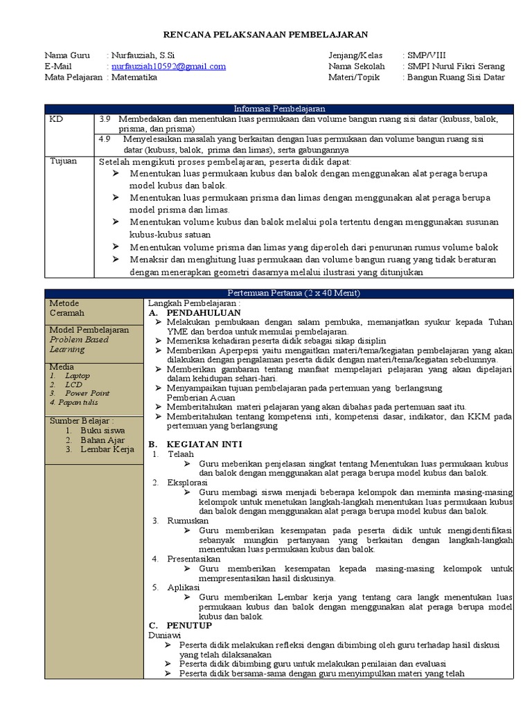 RPP Bangun Ruang Sisi Datar | PDF