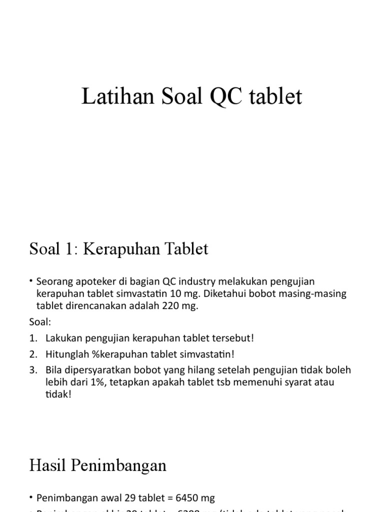 Latihan Soal QC Tablet | PDF