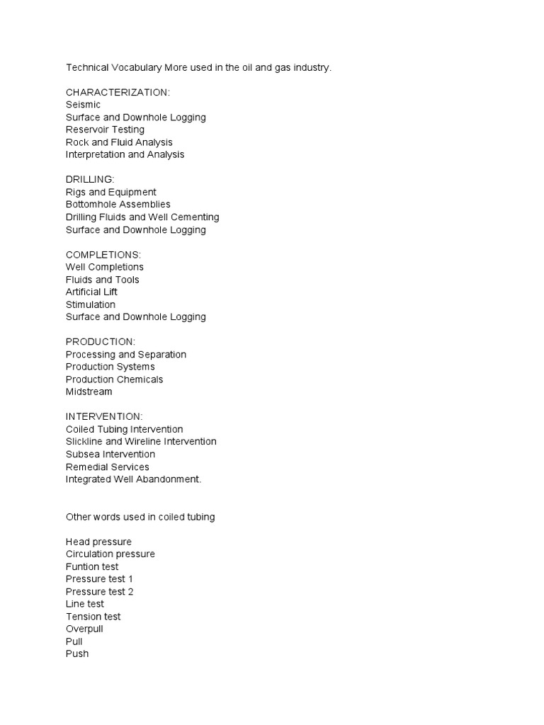 Vocabulary Oil and Gas | PDF