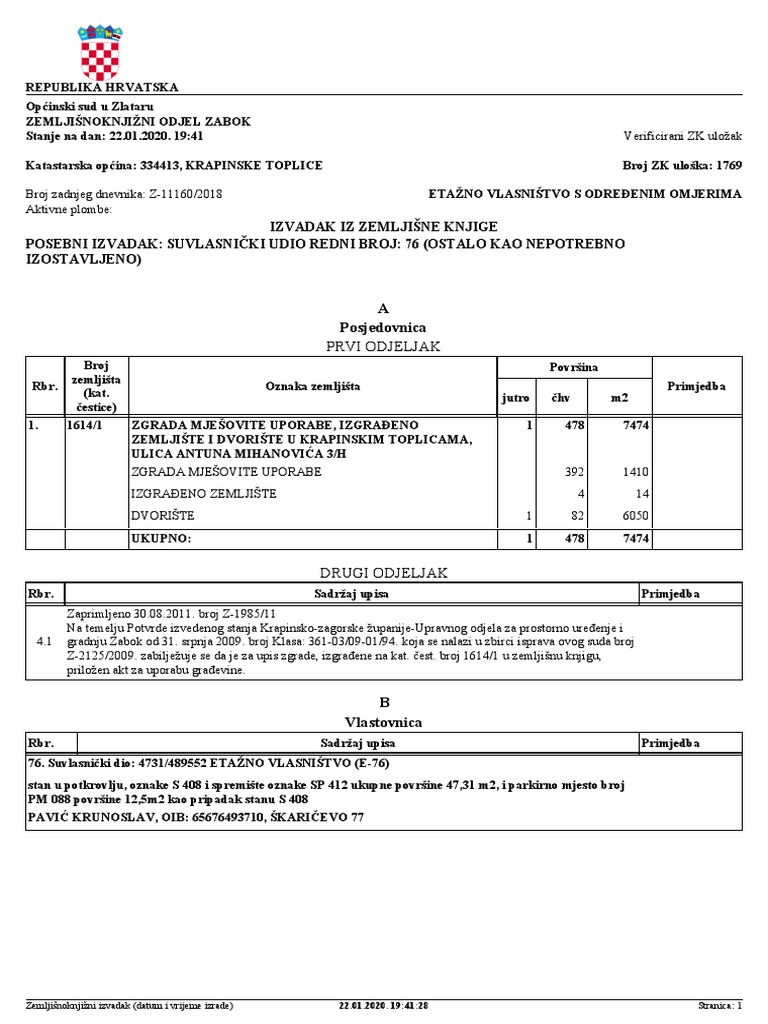 ZK Izvadak 1579718674184 20200122 | PDF