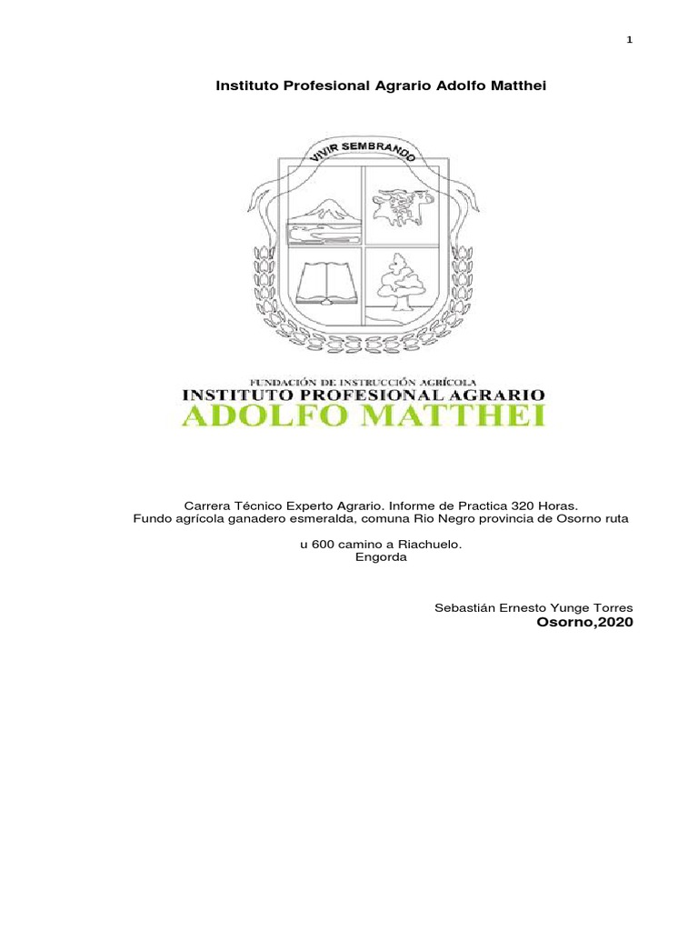 Informe de Trecientas Veinte Horas Instituto Agronomo Adolfo Matthei ...