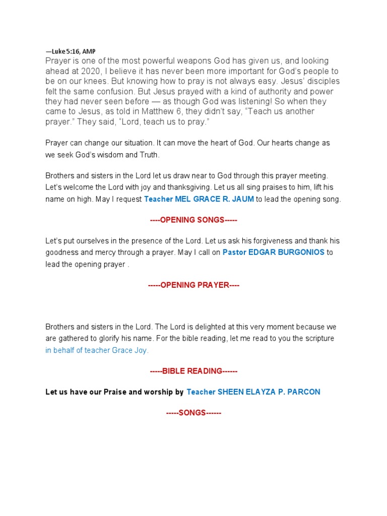 Teach Us to Pray: A Summary of a Christian Prayer Meeting | PDF ...