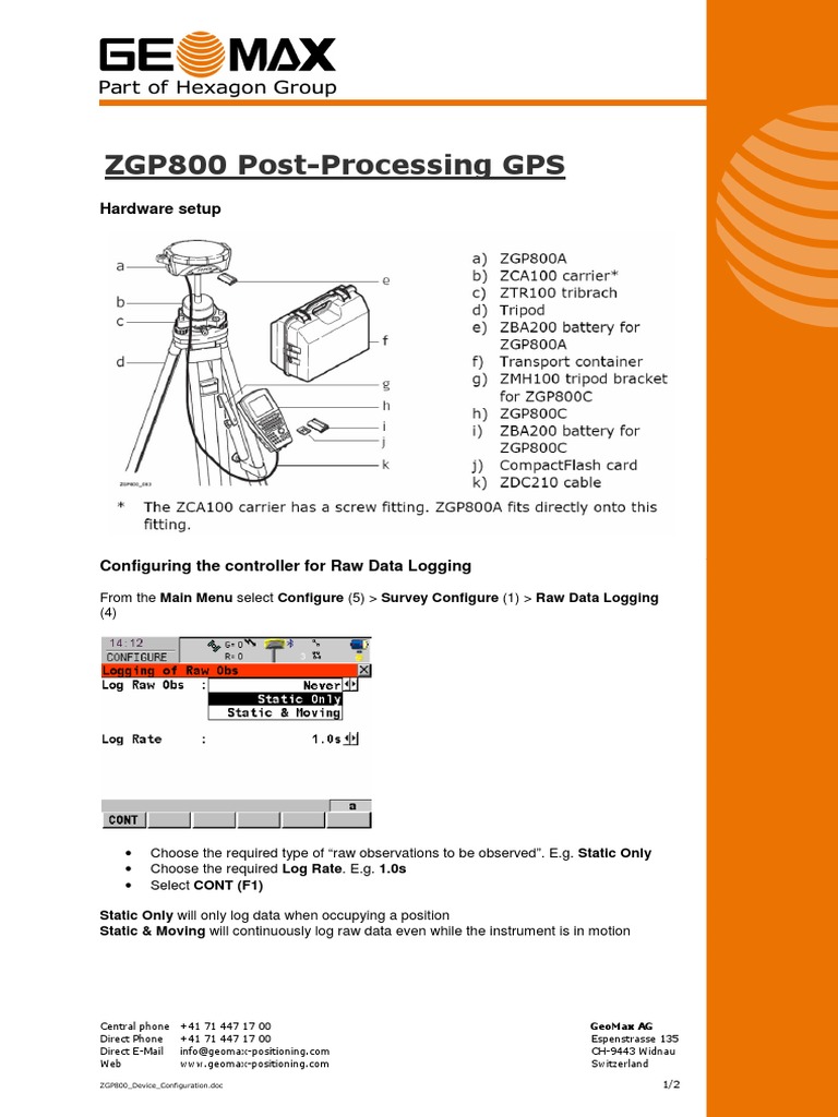 ZGP800 Post-Processing GPS: Hardware Setup | PDF