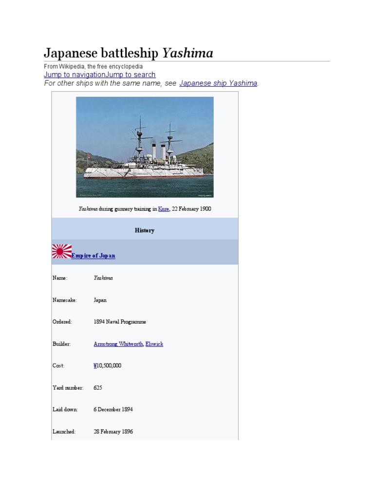 Japanese Battleship Yashima: Jump To Navigation Jump To Search | PDF ...