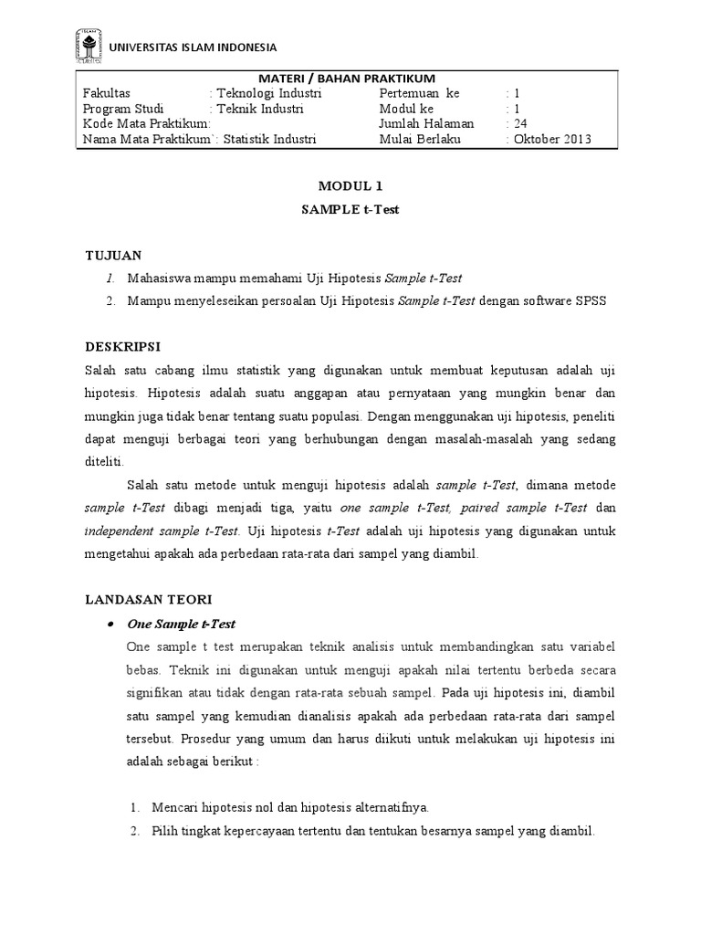Modul 1 Sample T Test | PDF